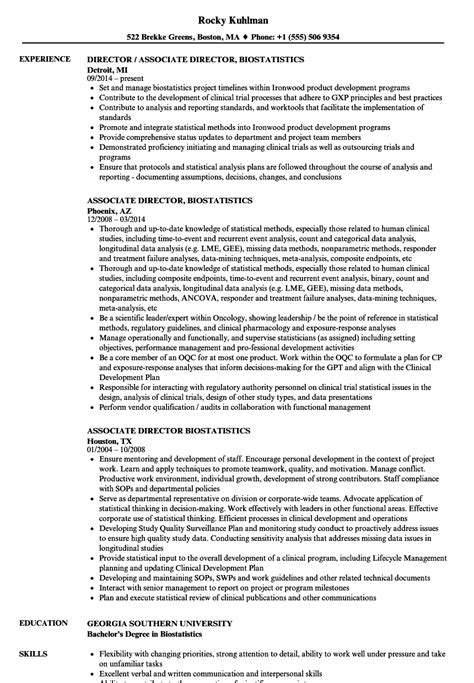 Associate Director Biostatistics Resume Samples Velvet Jobs