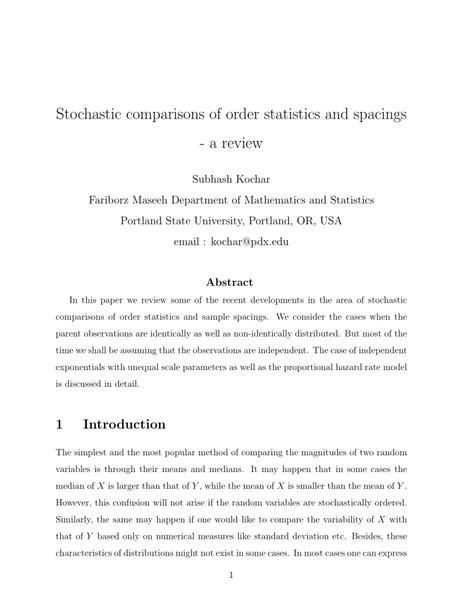 Pdf Stochastic Comparisons Of Order Statistics And Spacings A Review