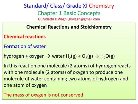 Std Xi Chem Ch1 Concepts Chemical Reactions Stoichiometry Ppt
