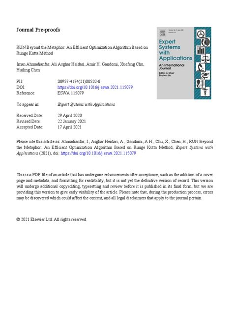Run Beyond The Metaphor An Efficient Optimization Algorithm Based On Runge Kutta Method Eswa