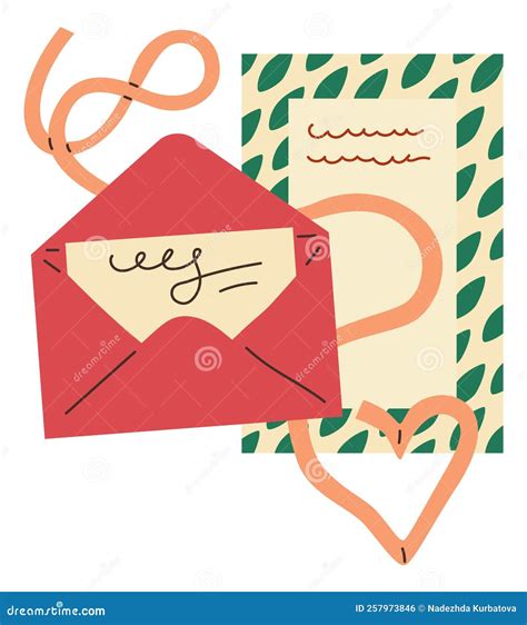 Letter And Postcard Postal Paper Element Sending Mail Open Envelope And Invitation Page With