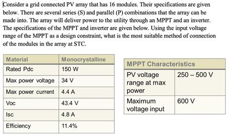 Consider A Grid Connected Pv Array That Has 16 Modules Their
