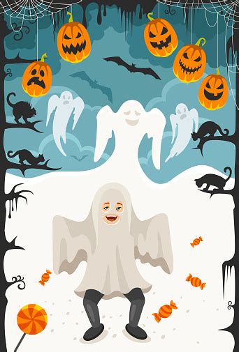 할로윈 파티 속임수 또는 위협 행복한 할로윈 밤 파티 포스터 초대장 재밌는 유령 가공의 인물에 대한 스톡 벡터 아트 및 기타 이미지 가공의 인물 할로윈 10월