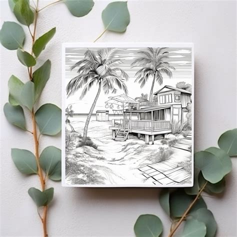 Summer Beach Adult Coloring Pages Digital Download Printable Etsy