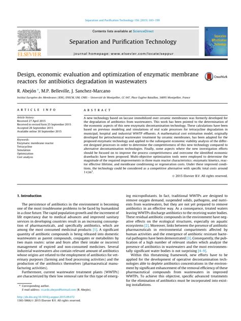Cs5 Design Economic Evaluation And Optimization Of Enzymatic Membrane Reactors For Antibiotics