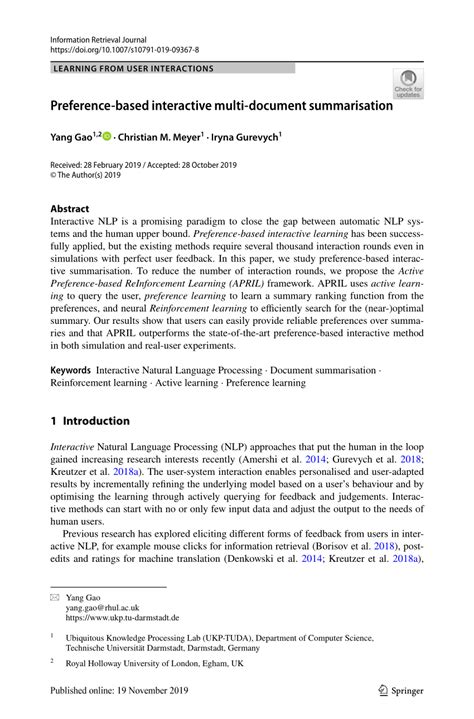 Pdf Preference Based Interactive Multi Document Summarisation