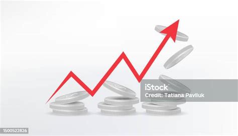 금속 동전 더미와 위쪽 화살표 그래프로 재정적 성장과 성공을 보여주는 3d 벡터 이미지 회계 은행 및 재무 개념을 나타냅니다 성취 진보를 의미합니다 가격에 대한 스톡 벡터