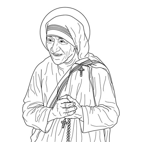 Santa Madre Teresa De Calcuta Ilustración Vectorial Esquema Monocromo Sketches Outline