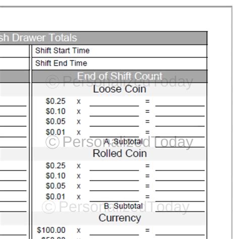 Daily Cash Register Free Printable Cash Drawer Count Sheet Jace Printable