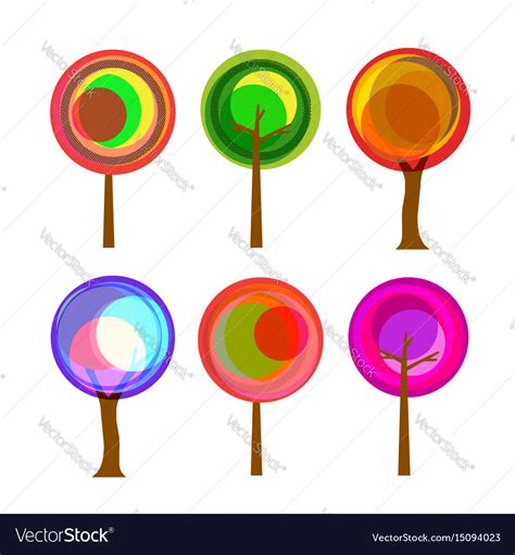 Tree Design Set In Abstract Geometric Style Vector Image