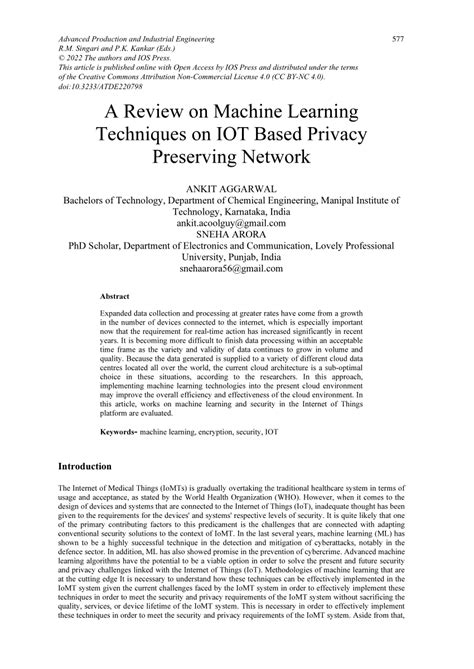 Pdf A Review On Machine Learning Techniques On Iot Based Privacy