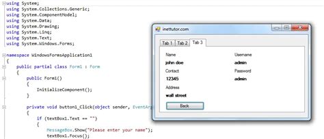 Tab Control In C