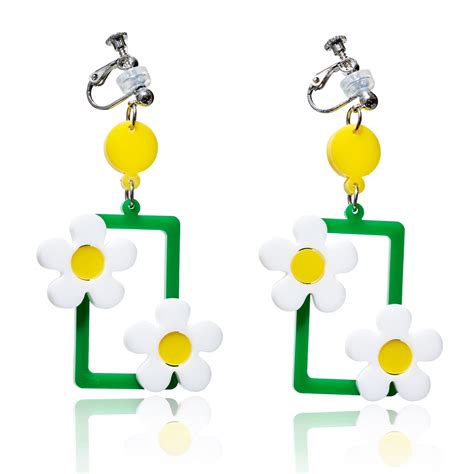 Rectangular Daisy Pierced Earringsacrylic Earringsgreenwomens T