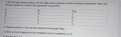 Solved For The Logic Defined Below Use The High Valued