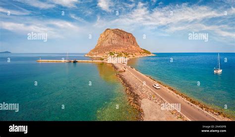 Amazing Morning View Of Monemvasia Island Wonderful Summer Scene Of Peloponnese Peninsula