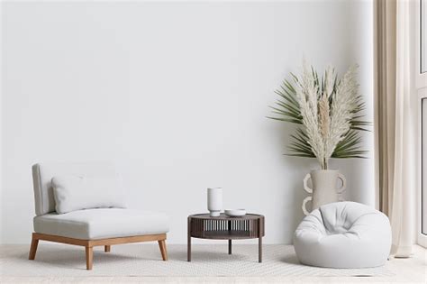 빈백 안락의자 커피 테이블이 있는 현대적인 거실 3d 렌더링 빈백에 대한 스톡 사진 및 기타 이미지 빈백 집 내부 0명