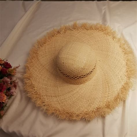 夏季拉菲草帽子女超大帽檐草帽毛边镂空沙滩帽防晒海边度假帽百搭 虎窝淘