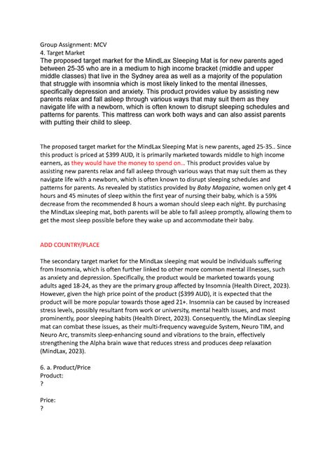 Group Assignment MCV Group Assignment MCV Target Market The Proposed Target Market For