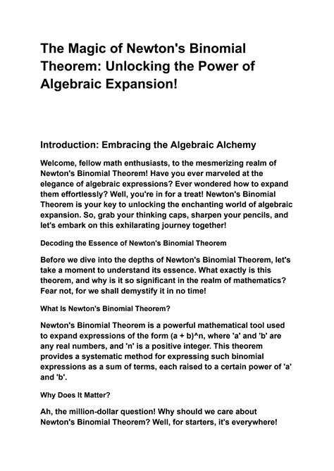 Solution The Ultimate Guide To Newtons Binomial Theorem Studypool