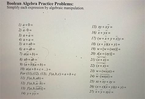 Answered Boolean Algebra Practice Problems Bartleby