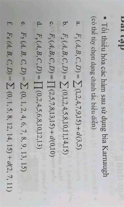 Minimize The Following Boolean Functions Using Karnaugh Maps A F1a