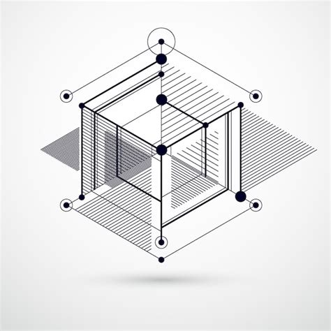 Premium Vector Isometric Abstract Black And White Background With Linear Dimensional Cube