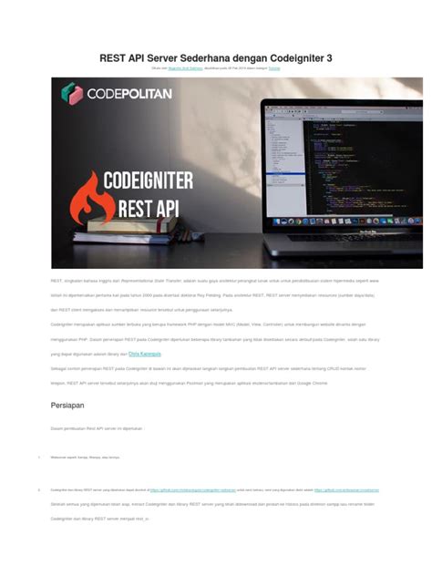 Rest Api Server Dan Client Sederhana Dengan Codeigniter 3 Pdf