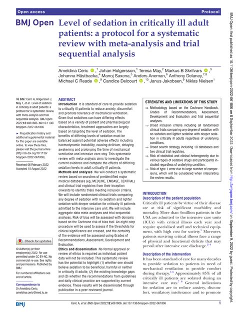 Pdf Level Of Sedation In Critically Ill Adult Patients A Protocol