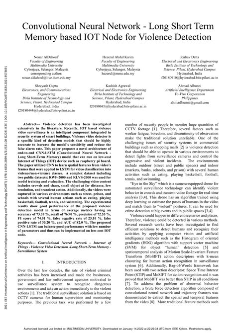 Pdf Convolutional Neural Network Long Short Term Memory Based Iot Node For Violence Detection