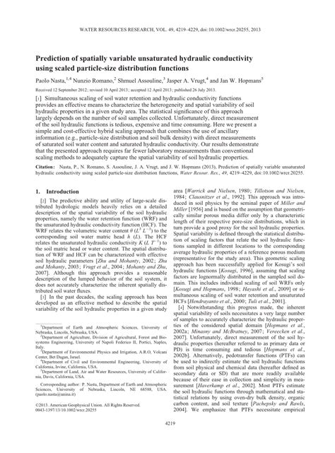 Pdf Prediction Of Spatially Variable Unsaturated Hydraulic Conductivity Using Scaled Particle