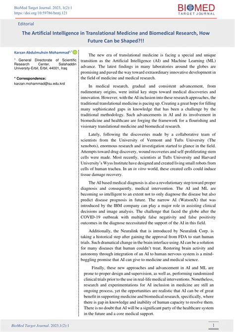 Pdf Editorial The Artificial Intelligence In Translational Medicine
