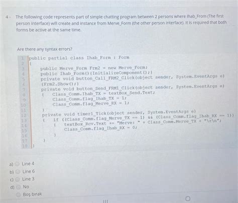 Solved The Following Code Represents Part Of Simple Chatting