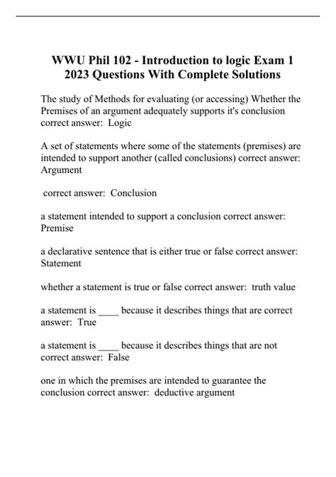 WWU Phil 102 Introduction To Logic Exam 1 2023 Questions With Complete Solutions Phil 102