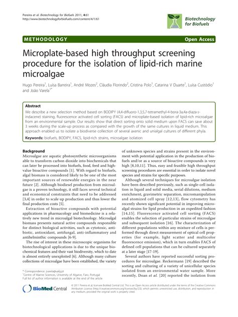 Pdf Microplate Based High Throughput Screening Procedure For The Isolation Of Lipid Rich