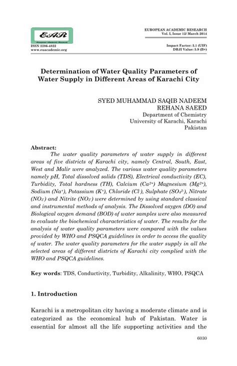pdf determination of water quality parameters of water … uploadarticle 417
