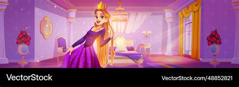 Princess In Palace Purple Bedroom Cartoon Interior