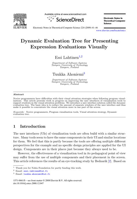 Pdf Dynamic Evaluation Tree For Presenting Expression Evaluations Visually