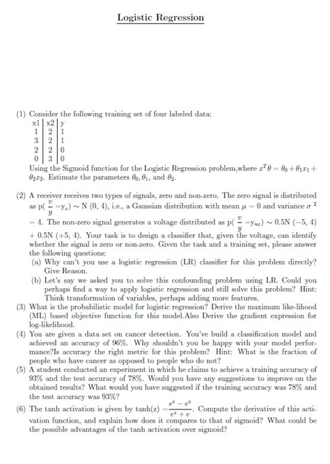 Solved 1 Consider The Following Training Set Of Four