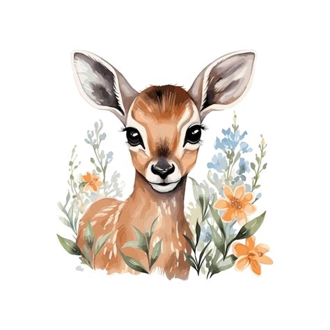 Premium Vector Cute Springbok With Watercolor Flower Design Cute Springbok Watercolor