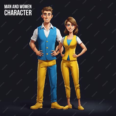 Man And Woman Are Standing Cartoon Character With Black Background