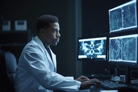 Premium Ai Image Shot Of A Scientist Using A Computer At His Desk Created With Generative Ai