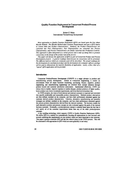 Quality Function Deployment In Concurrent Product Or Process