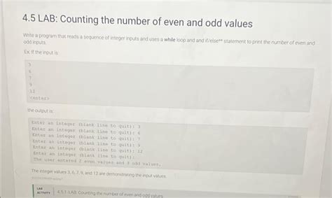Solved LAB Counting The Number Of Even And Odd Values Chegg Com