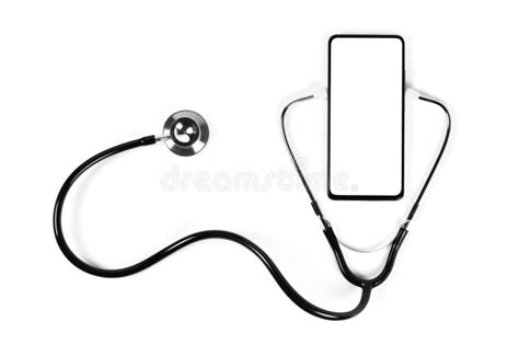 mockup of the phone with the stethoscope checks the health online