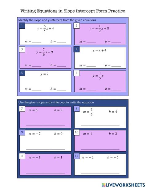 Writing Equations In Slope Intercept Form Practice Worksheet Worksheets Library