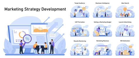 Marketing Strategy Development Set Flat Vector Illustration 41175739 Vector Art At Vecteezy