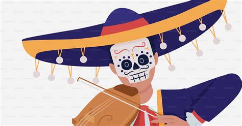 바이올린 세미 플랫 컬러 벡터 문자를 가진 멕시코 음악가 편집 가능한 그림입니다 흰색에 전신 사람 웹 그래픽 디자인 및 애니메이션을 위한 전통 의상 간단한 만화 스타일