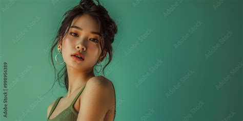 Fashion Young Skinny Asian Woman Model In A Crop Top Vibrant