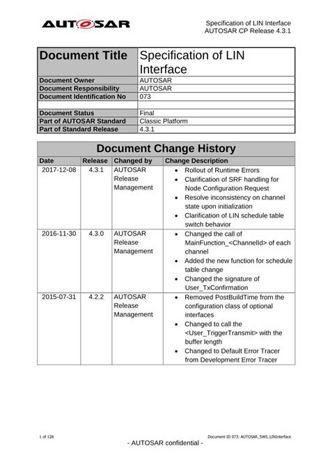 Pdf Specification Of Lin Interface Autosar · Specification Of Lin