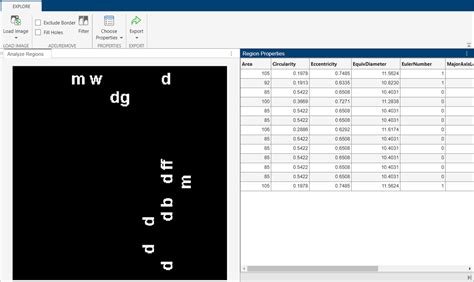 filter images on properties using image region analyzer app matlab and simulink
